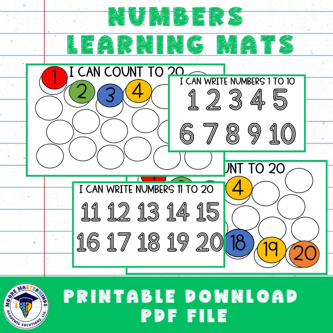 Printable Numbers and Counting 1-20 Learning Mats Activity for Toddlers ...