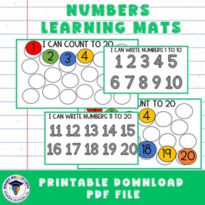 Printable Numbers and Counting 1-20 Learning Mats Activity for Toddlers ...