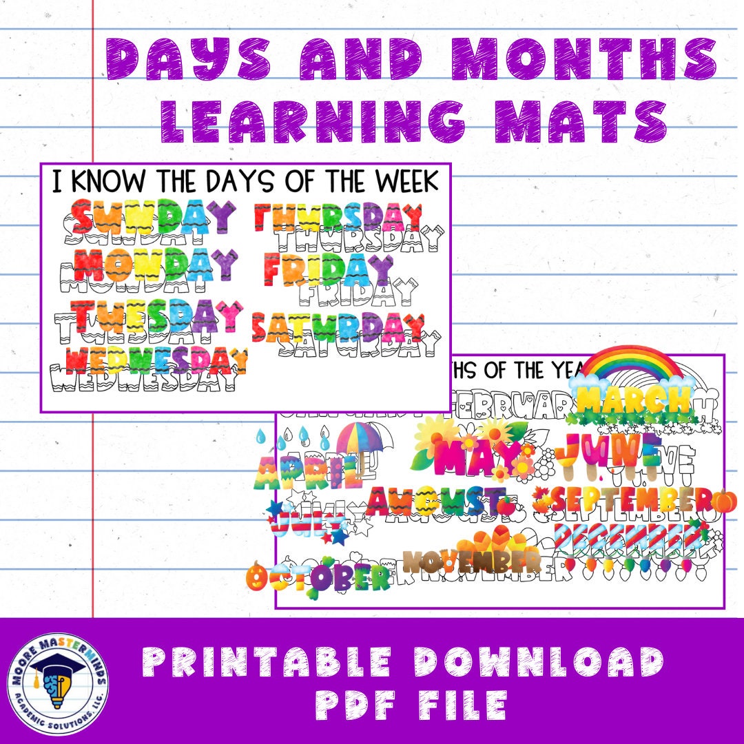Printable Days and Months Learning Mats Matching Puzzles for Toddlers ...