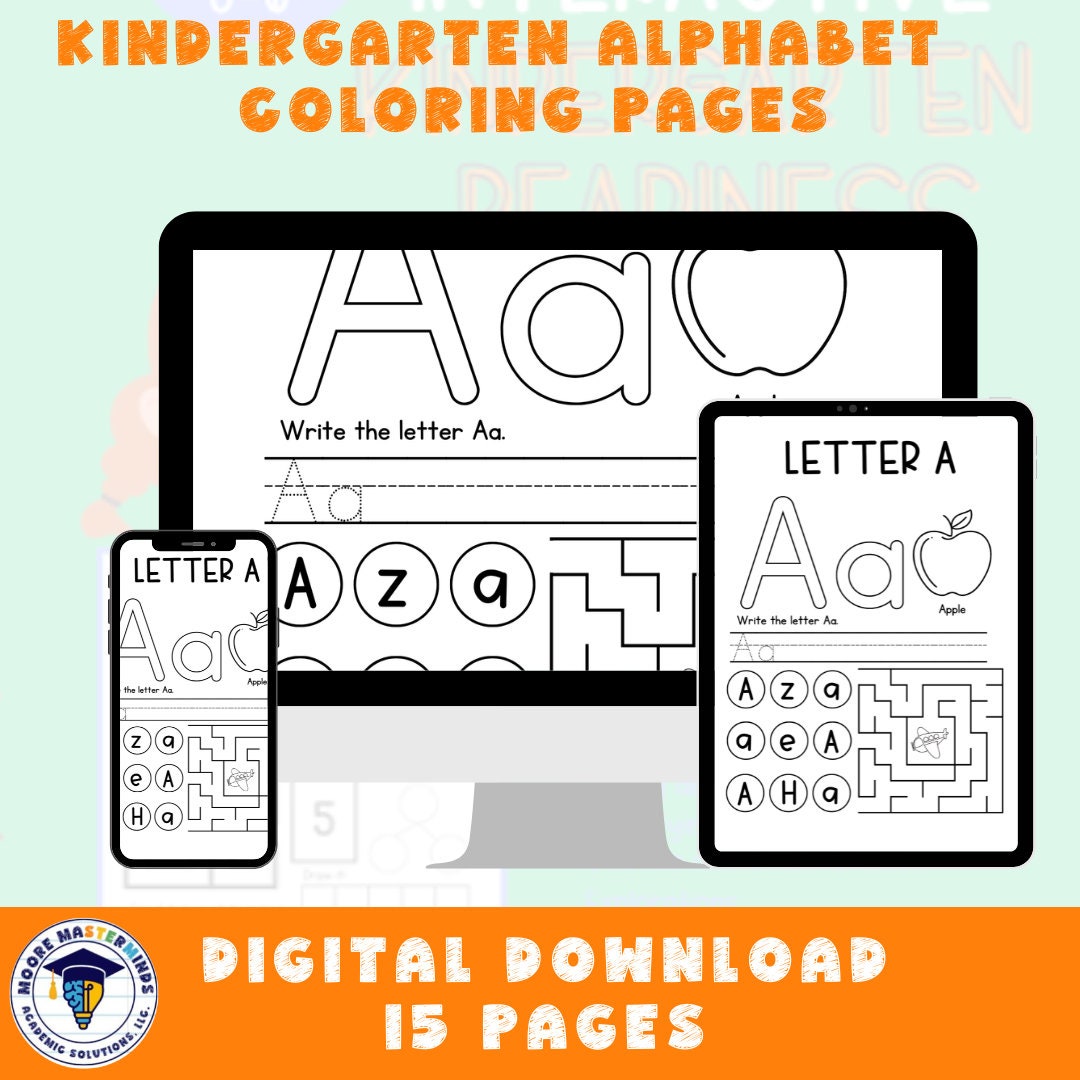 Digital Kindergarten Alphabet Coloring Pages Digital Ebook Activity ...