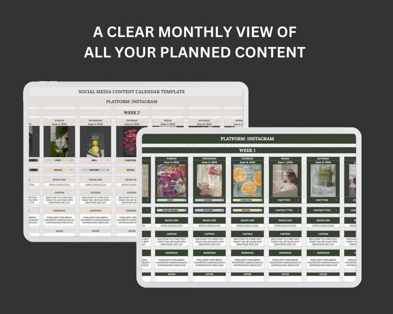 Social Media Content Calendar, Social Media Monthly Content Planner ...