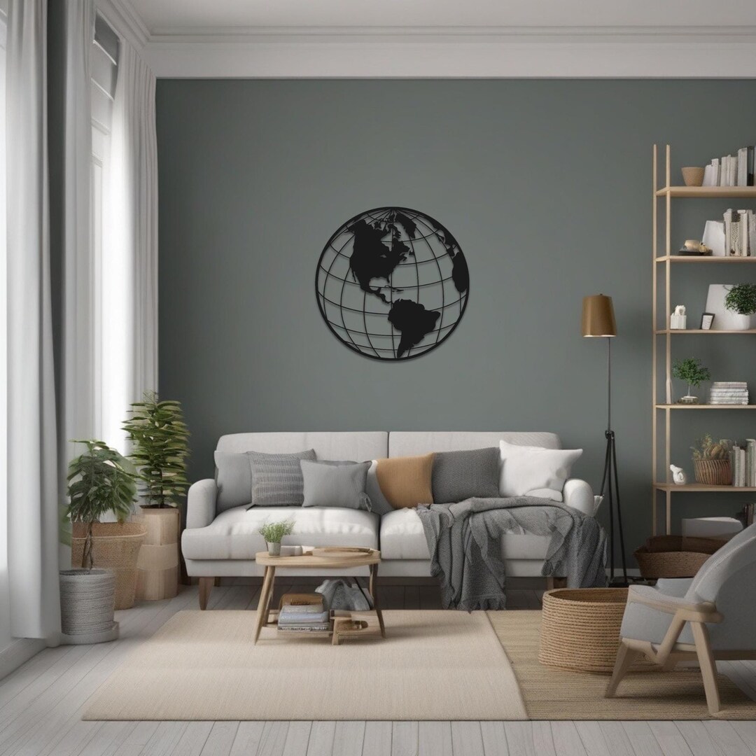 Globe Metal Sign • Globe Wall Decal • Globe Wall Decor • World Metal ...