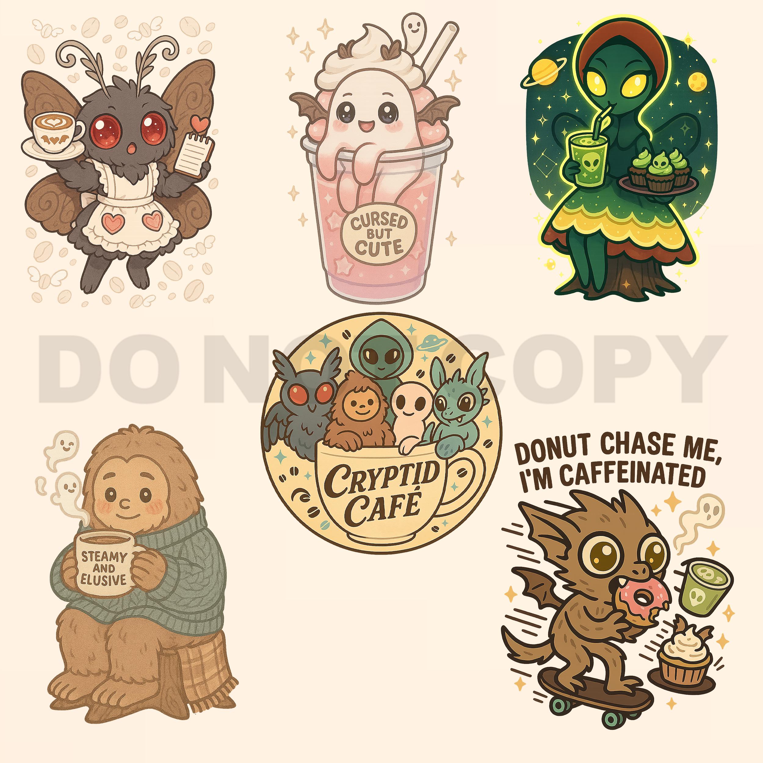 Cryptid Café Cute SVG PNG Bundle | Kawaii Mothman, Cursed Milkshake ...