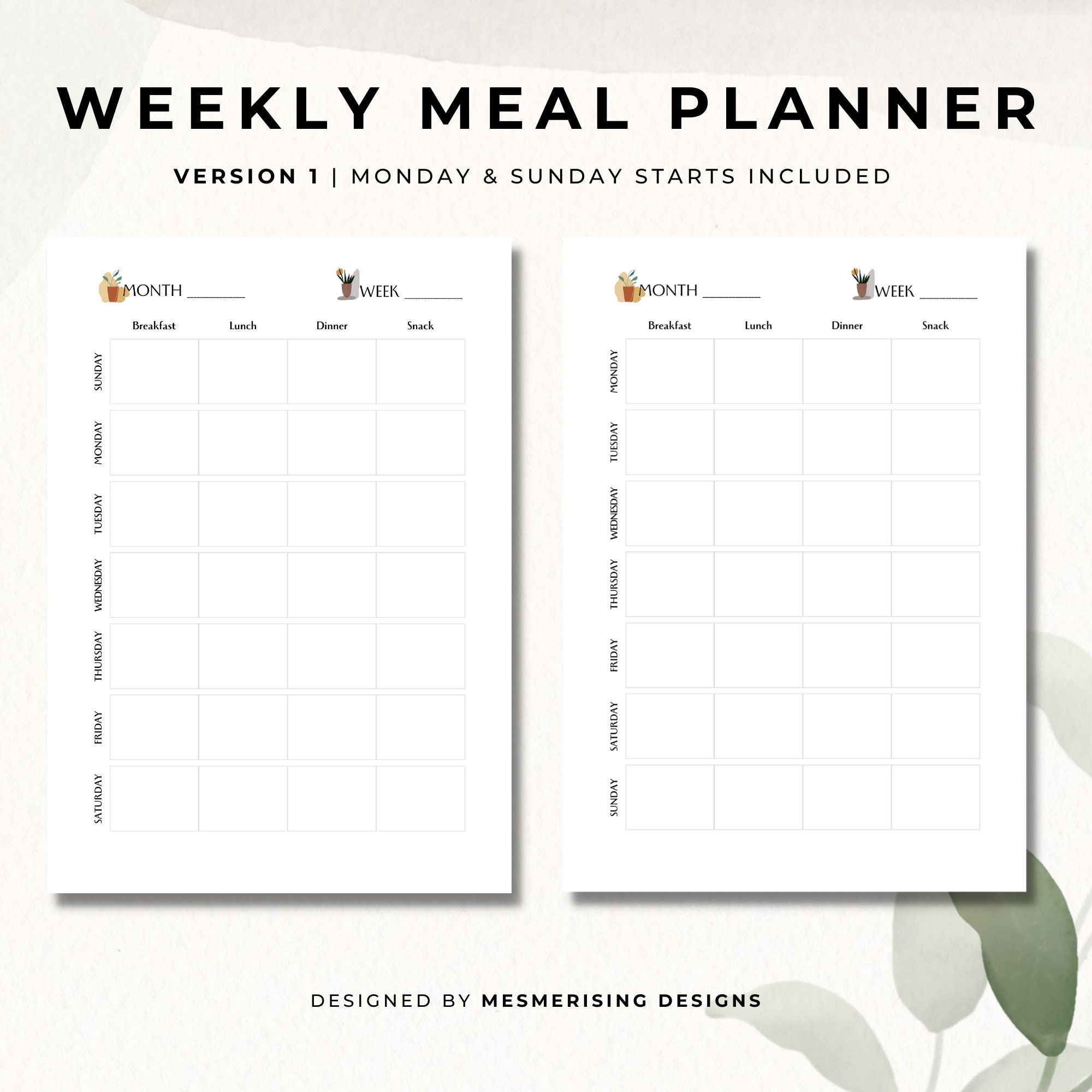 Weekly Meal Planner Printable Cute and Minimal Meal Prep - Etsy