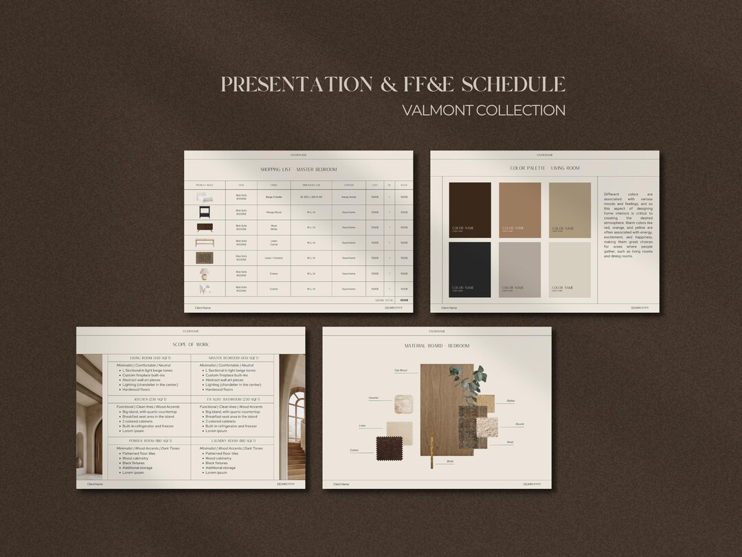 Interior Design Presentation Template and FF&E Schedule Bundle ...