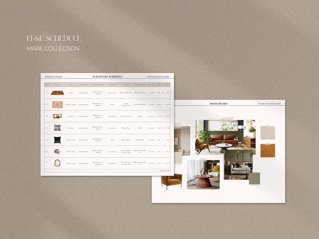 Interior Design Furniture, Finishes and Fixtures Schedule Template for ...