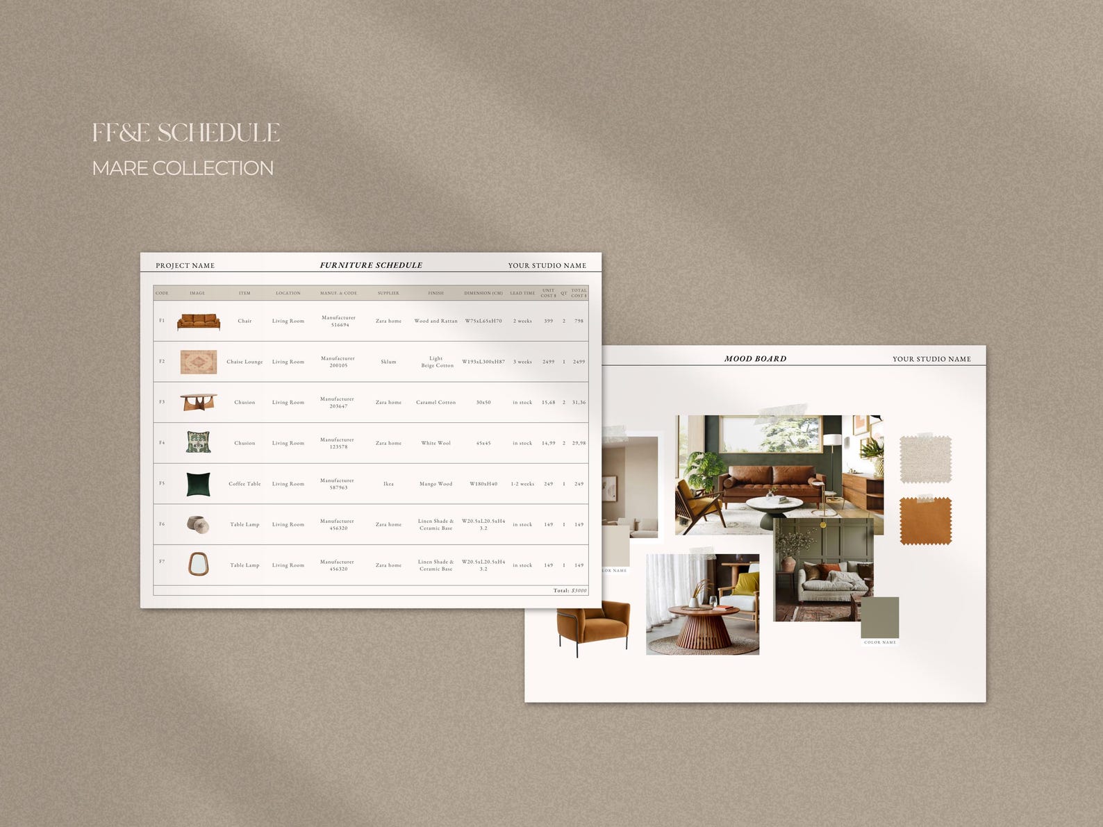 Interior Design Furniture, Finishes and Fixtures Schedule Template for ...