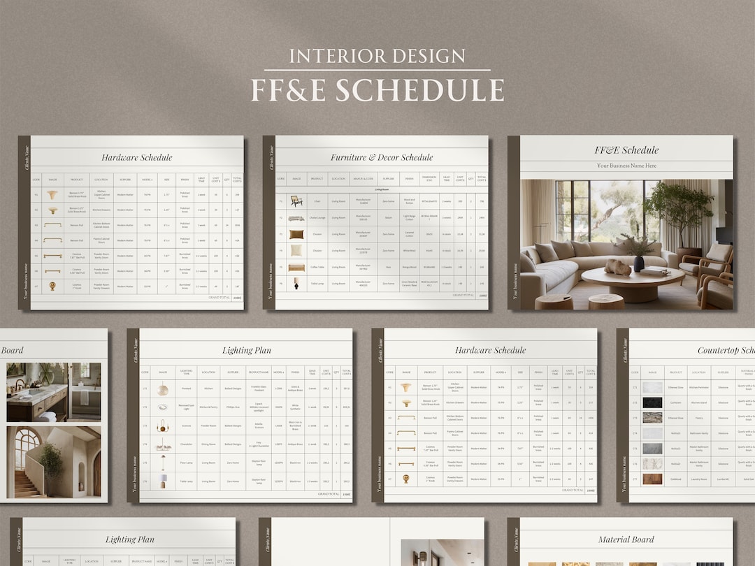 Interior Design Furniture, Finishes and Fixtures Schedule Template for ...