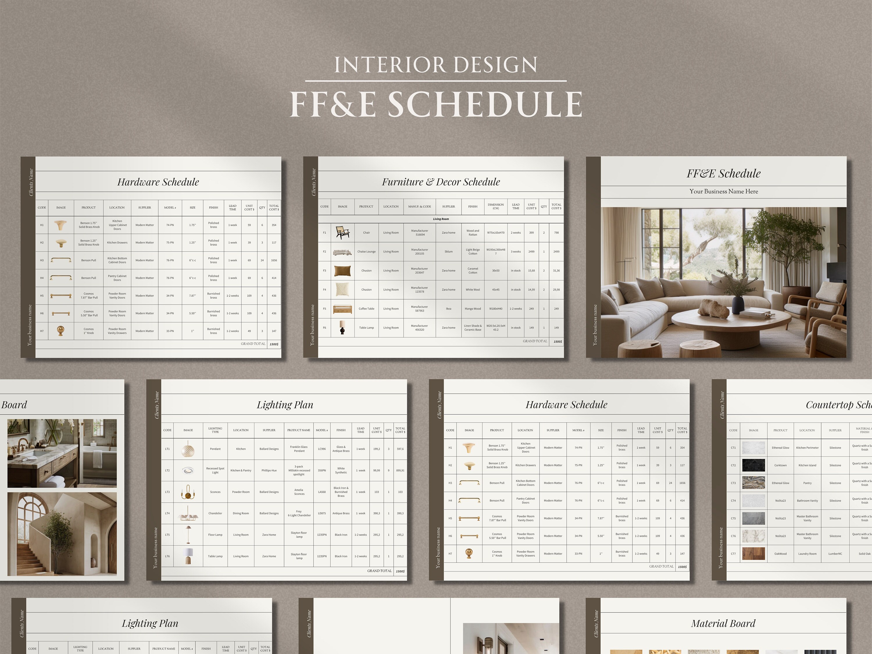 Interior Design Furniture, Finishes and Fixtures Schedule Template for ...