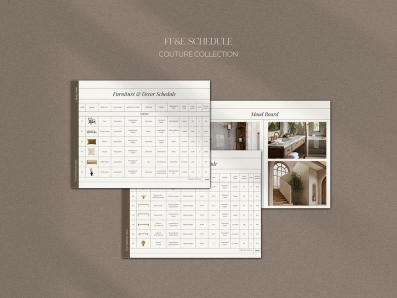 Interior Design Furniture, Finishes and Fixtures Schedule Template for ...