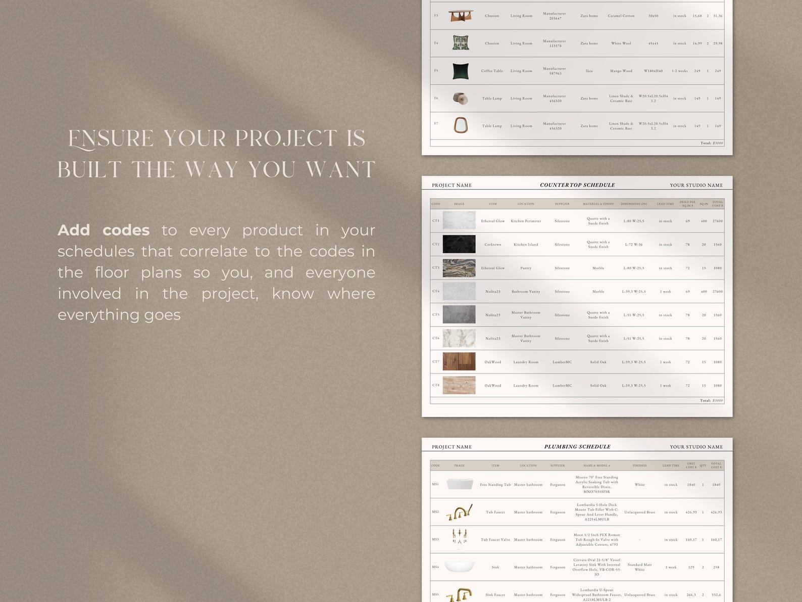 Interior Design Furniture, Finishes and Fixtures Schedule Template for ...