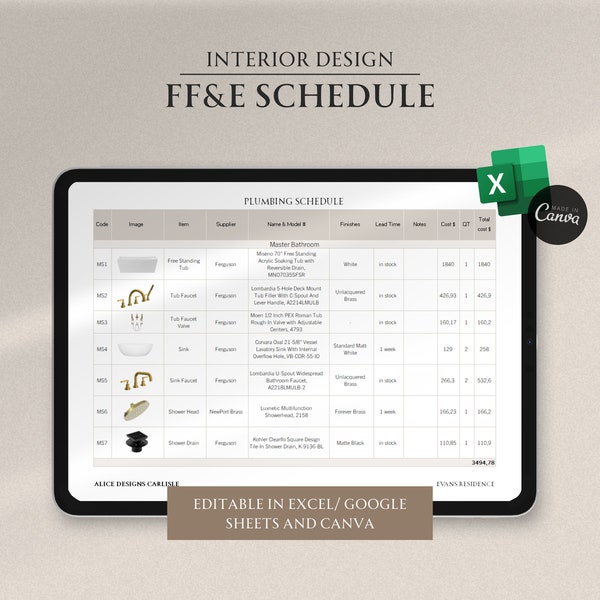 Furniture Schedule for Interior Design - Etsy