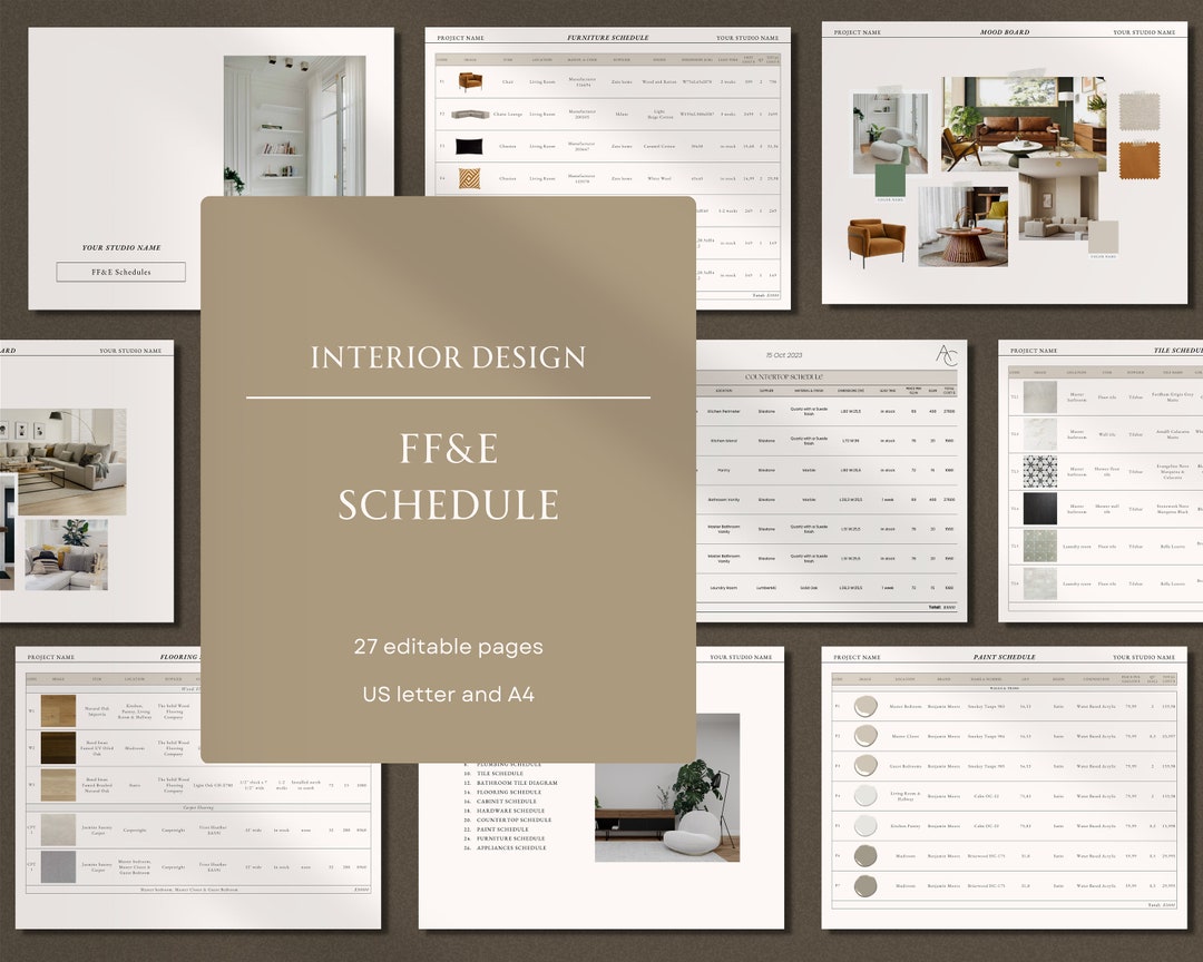 Interior Design Furniture, Finishes and Fixtures Schedule Template for ...