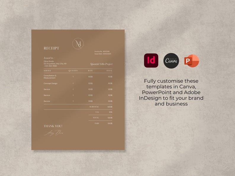 Invoice Template Canva | Interior Design Client Invoice | Small ...