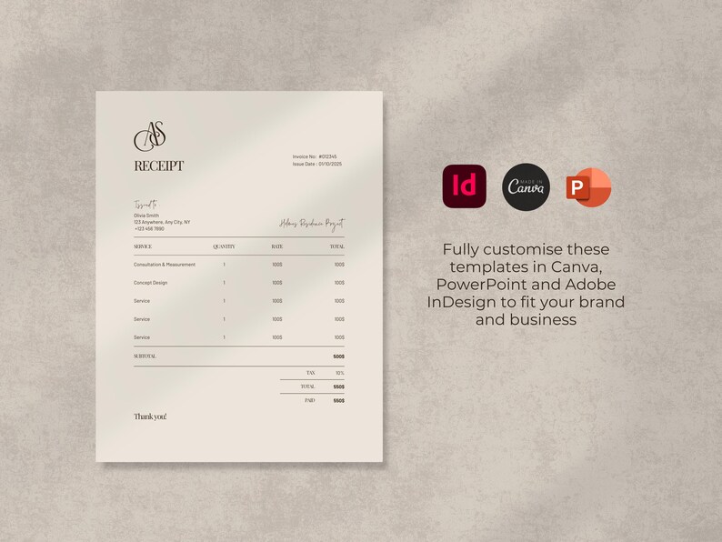 Invoice Template Canva | Interior Design Client Invoice | Small ...