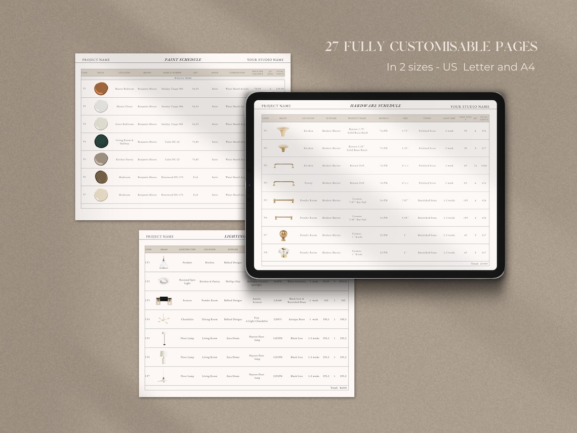 Interior Design Furniture, Finishes and Fixtures Schedule Template for ...