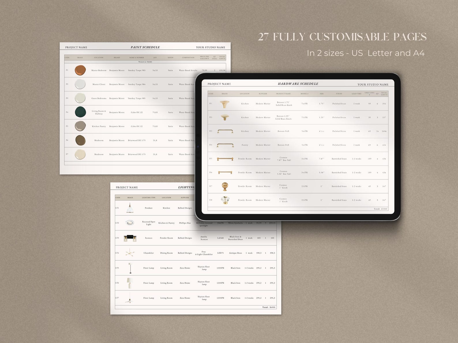 Interior Design Furniture, Finishes and Fixtures Schedule Template for ...