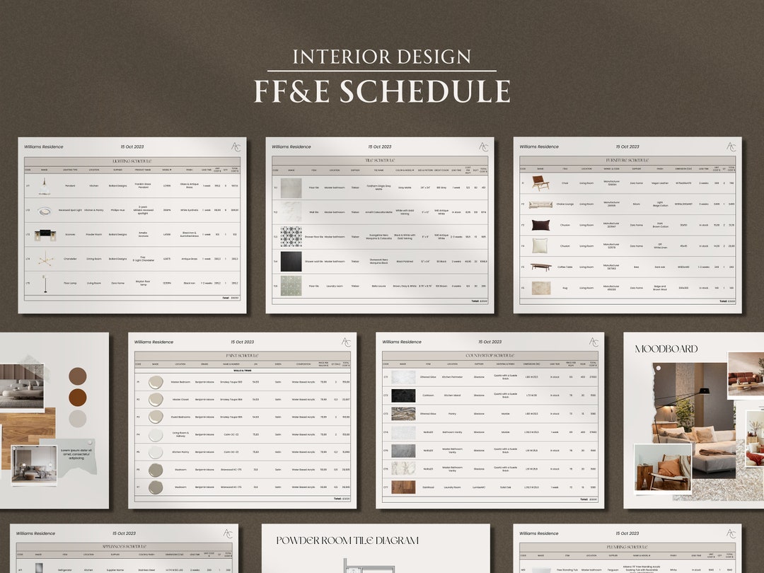 Interior Design Furniture, Finishes and Fixtures Schedule Template for ...