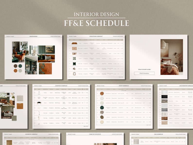 Interior Design Furniture, Finishes and Fixtures Schedule Template for ...