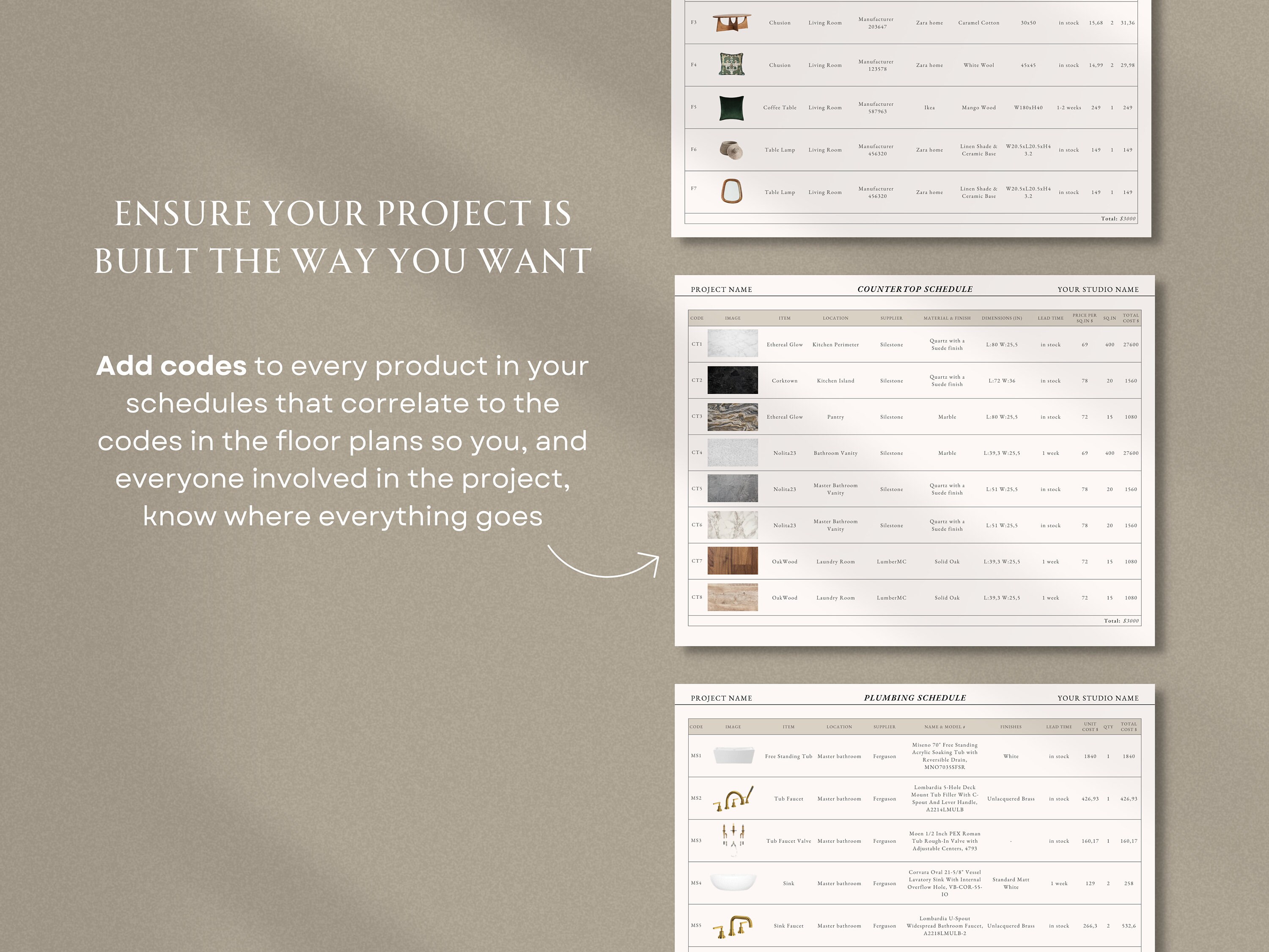 Interior Design Furniture, Finishes and Fixtures Schedule Template for ...
