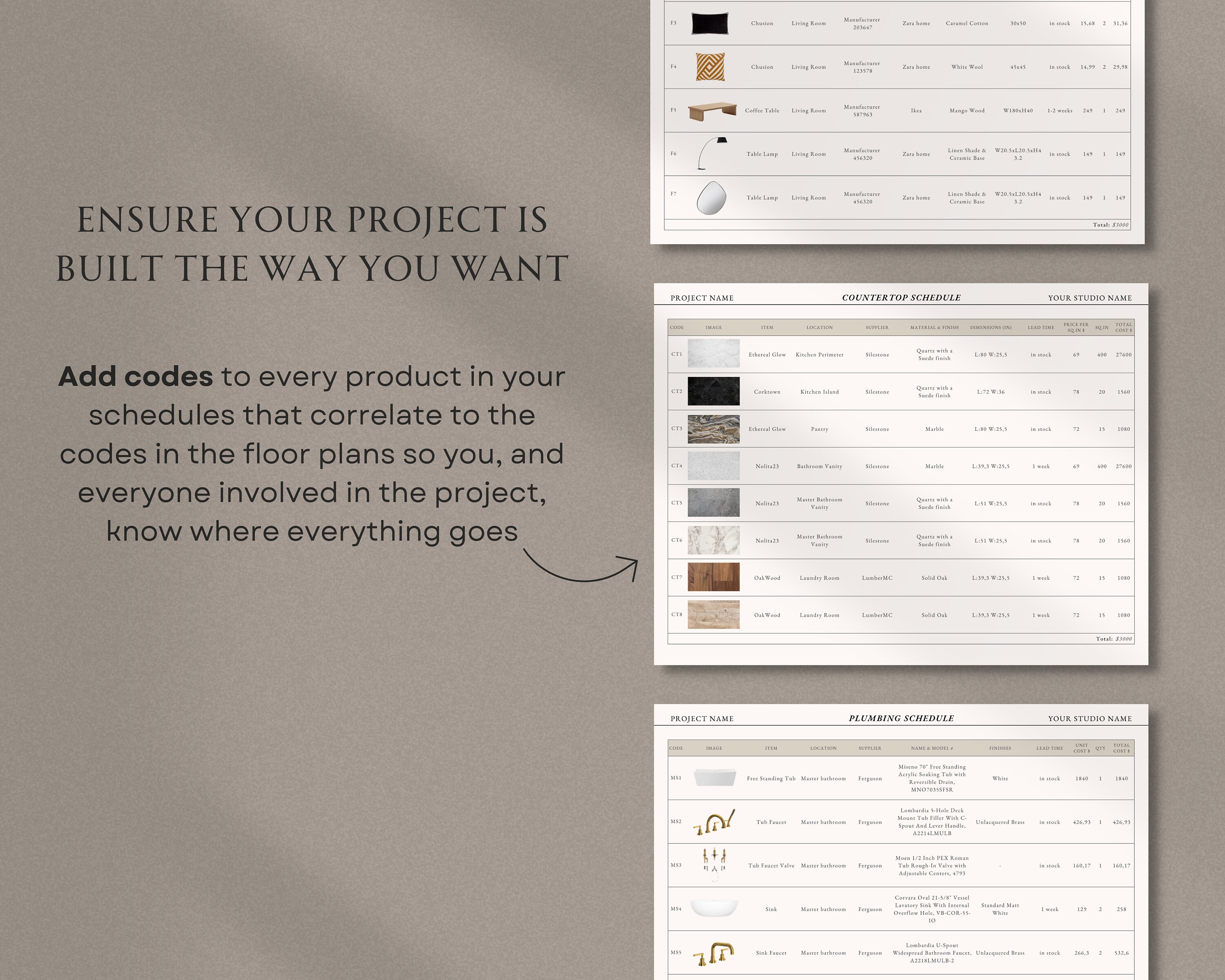 Interior Design Furniture, Finishes and Fixtures Schedule Template for ...