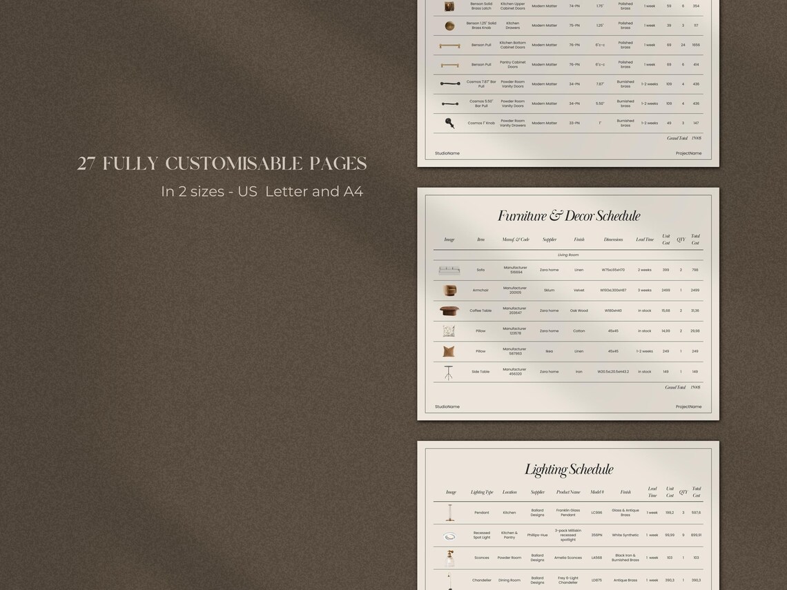 Interior Design FF&E Template | FFE Schedule | Interior Design Mood ...