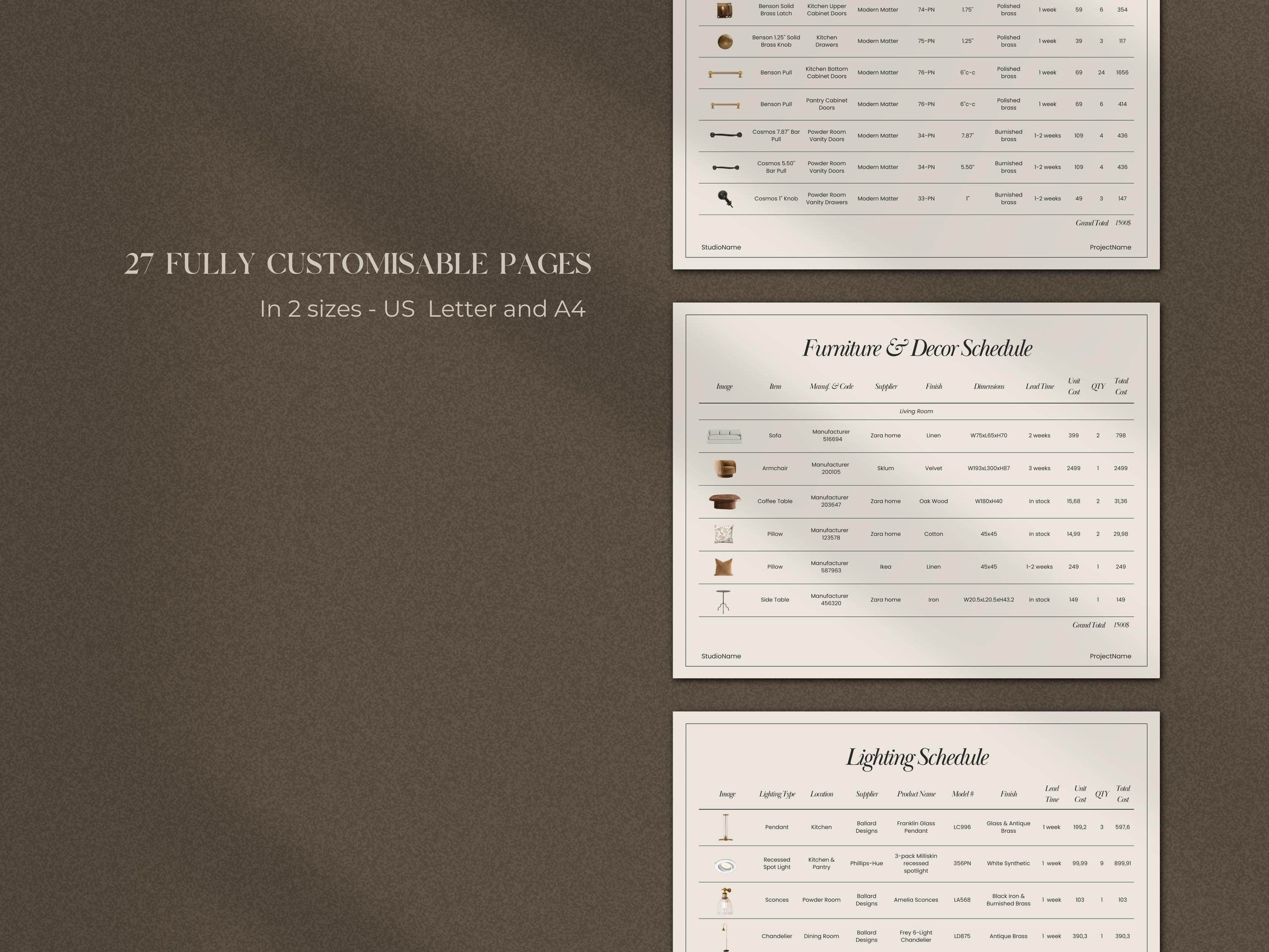 Interior Design FF&E Template | FFE Schedule | Interior Design Mood ...