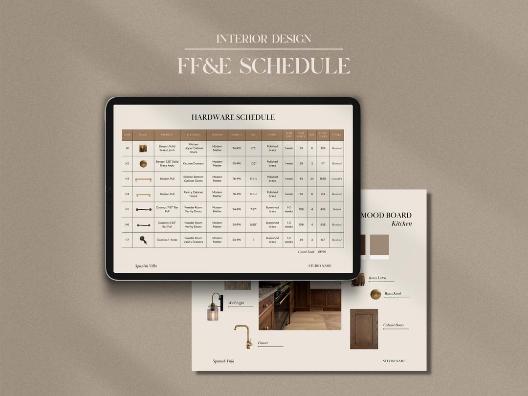 Interior Design FF&E Template | FFE Schedule | Interior Design Mood ...