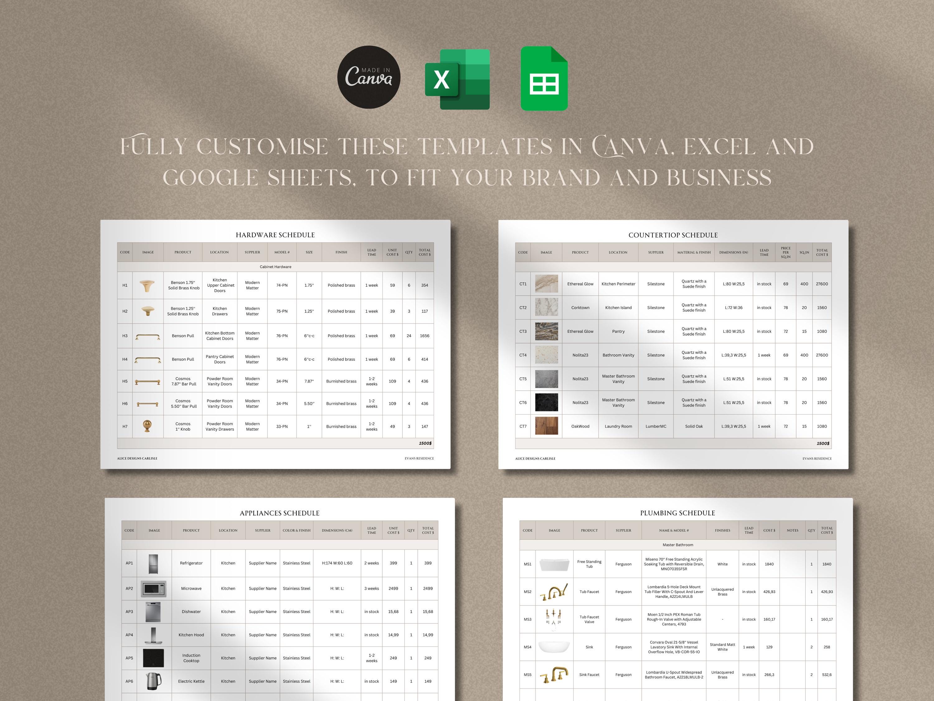 FF&E Schedule | Excel, Canva and Sheets | Furniture, Fixture and ...