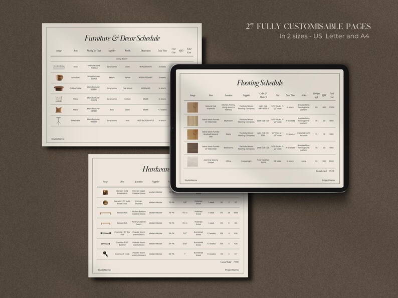 Interior Design FF&E Template | FFE Schedule | Interior Design Mood ...