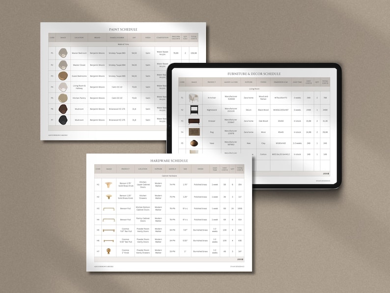 FF&E Schedule | Excel, Canva and Sheets | Furniture, Fixture and ...