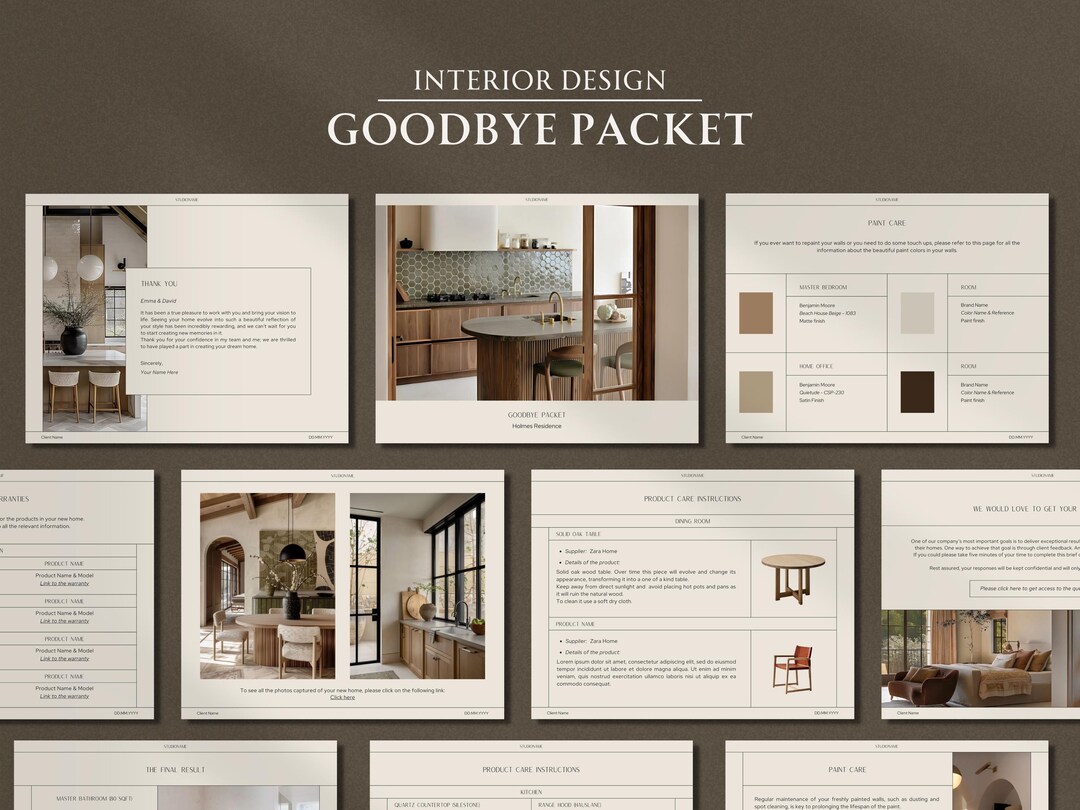 Interior Design Goodbye Packet Template Interior Design Client Handover ...