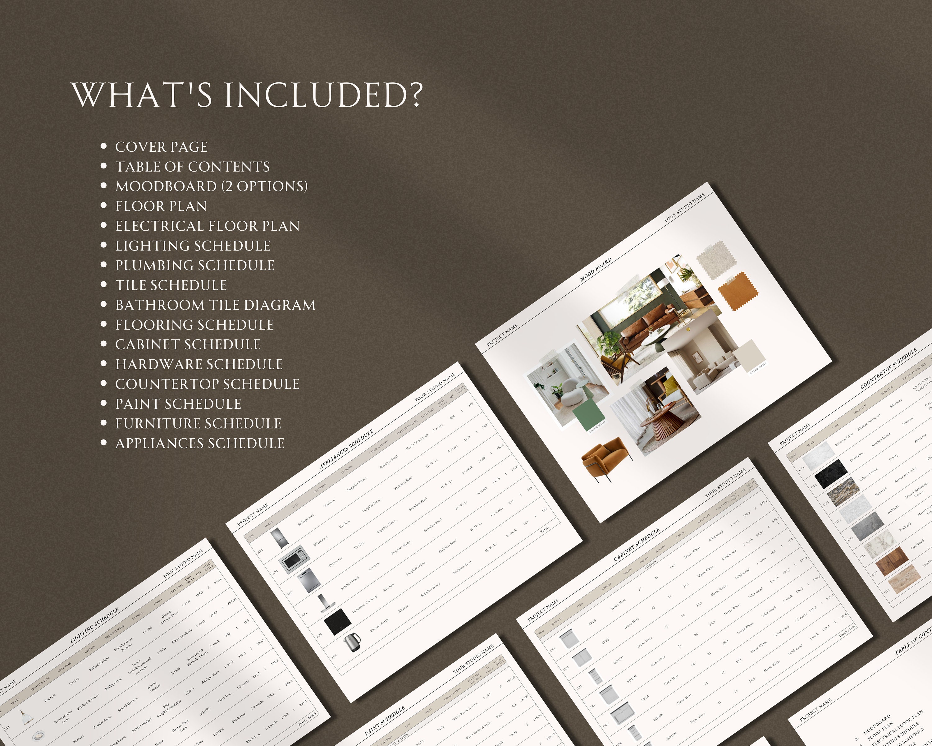 Interior Design Furniture, Finishes and Fixtures Schedule Template for ...