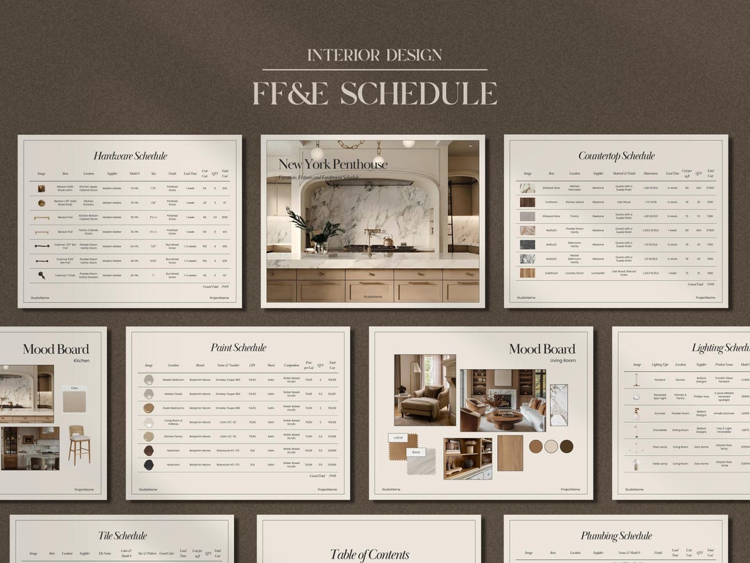 Interior Design FF&E Template | FFE Schedule | Interior Design Mood ...