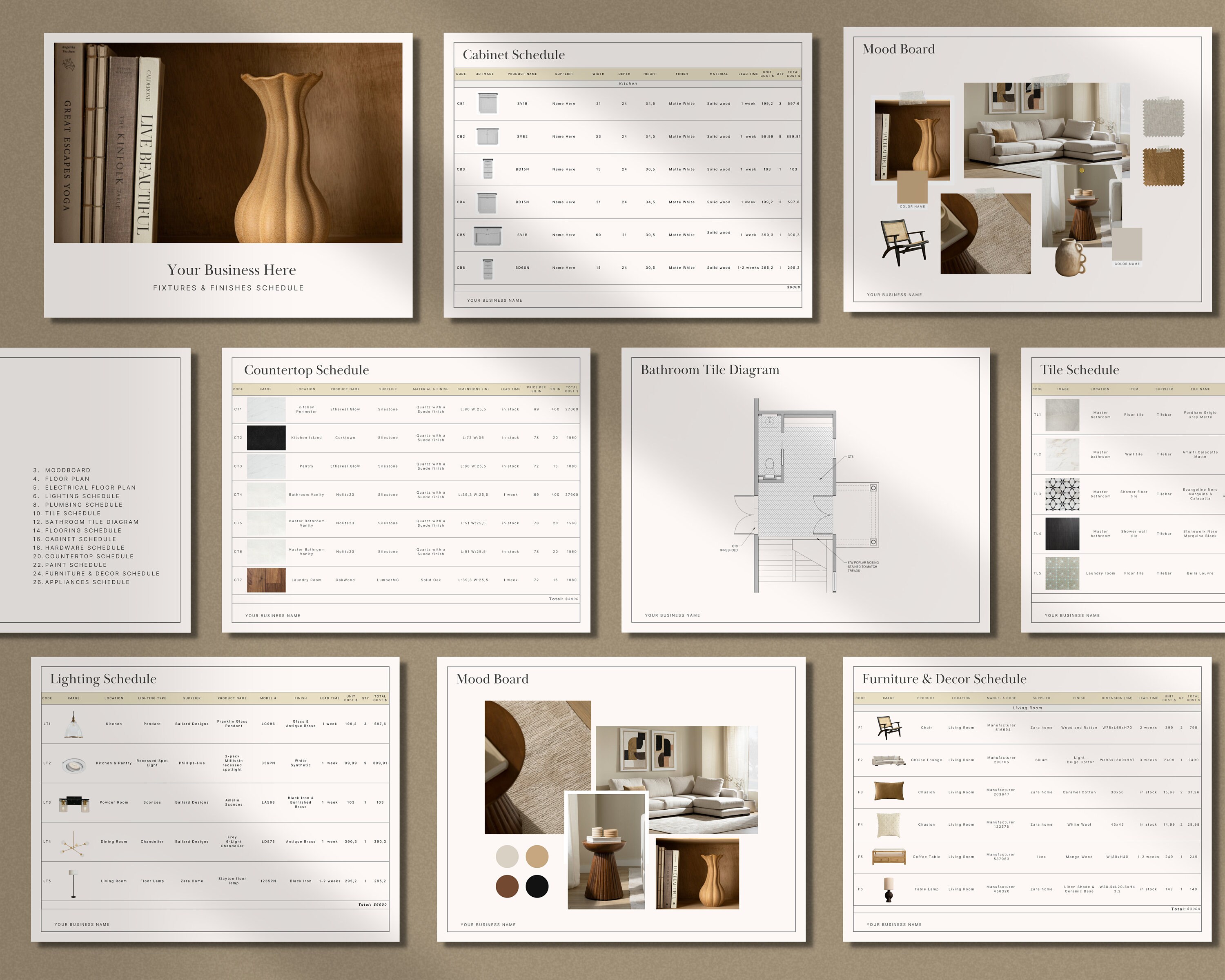 Interior Design Client Presentation and FF&E Schedule Bundle Interior ...