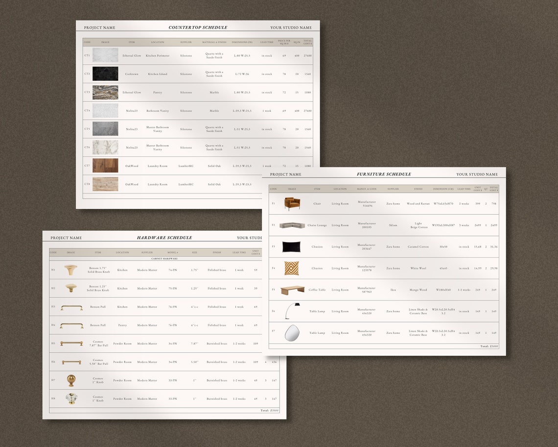 Interior Design Client Presentation and FF&E Schedule Bundle Interior ...