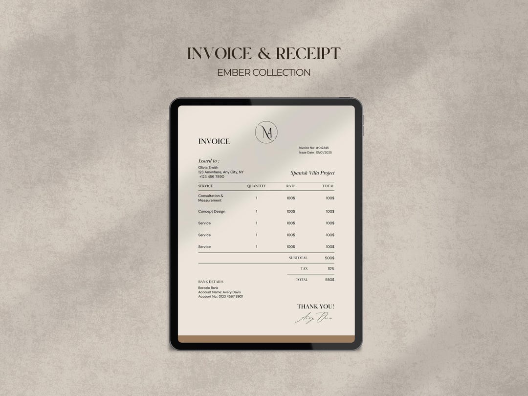 Invoice Template Canva | Interior Design Client Invoice | Small ...