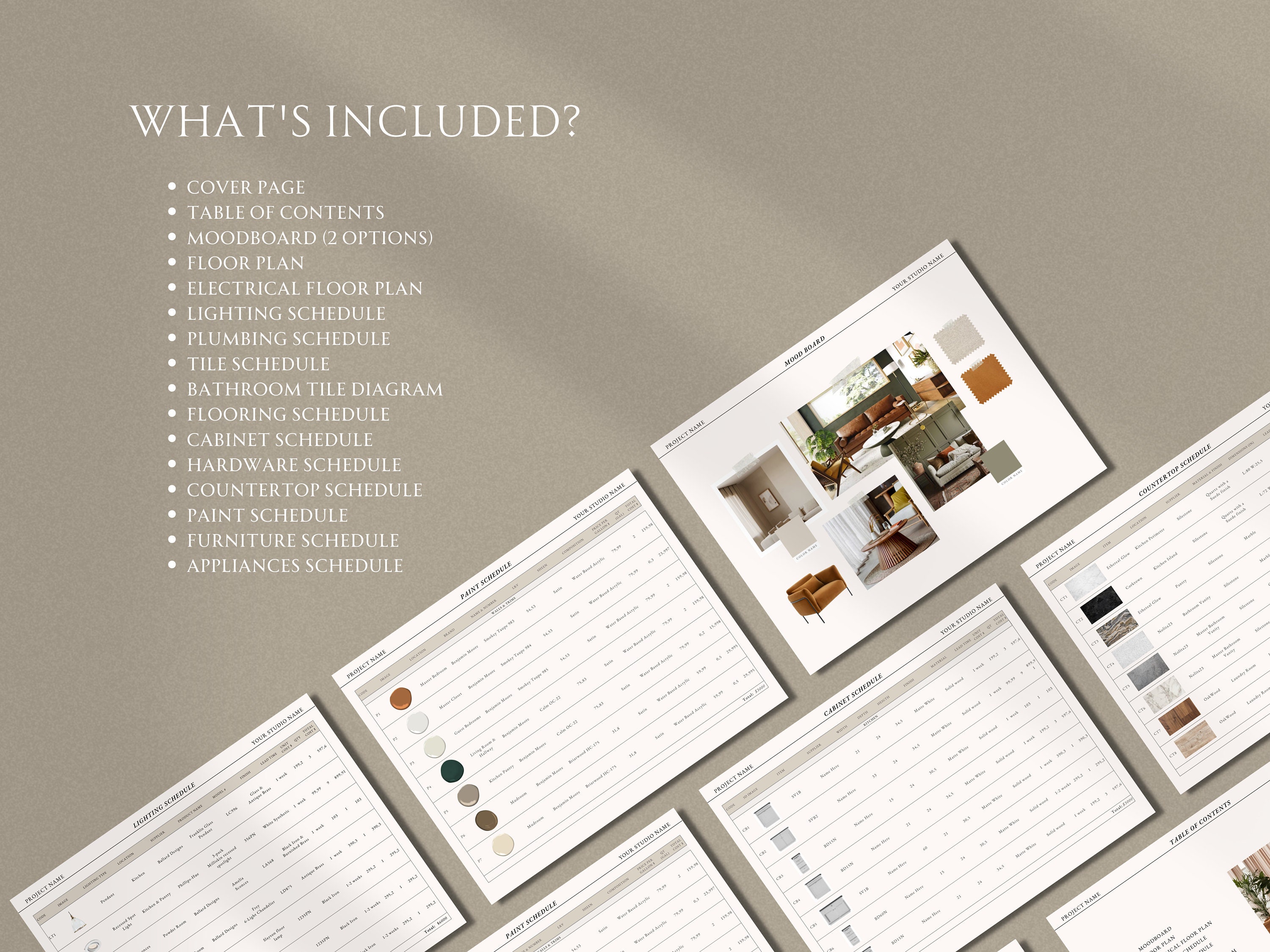 Interior Design Furniture, Finishes and Fixtures Schedule Template for ...