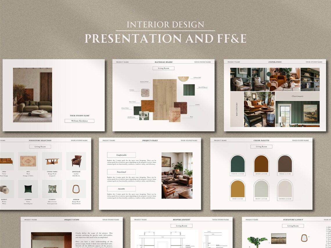 Interior Design Client Presentation and FF&E Schedule Bundle Interior ...