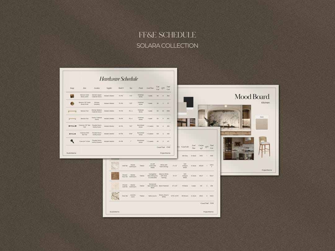 Interior Design FF&E Template | FFE Schedule | Interior Design Mood ...