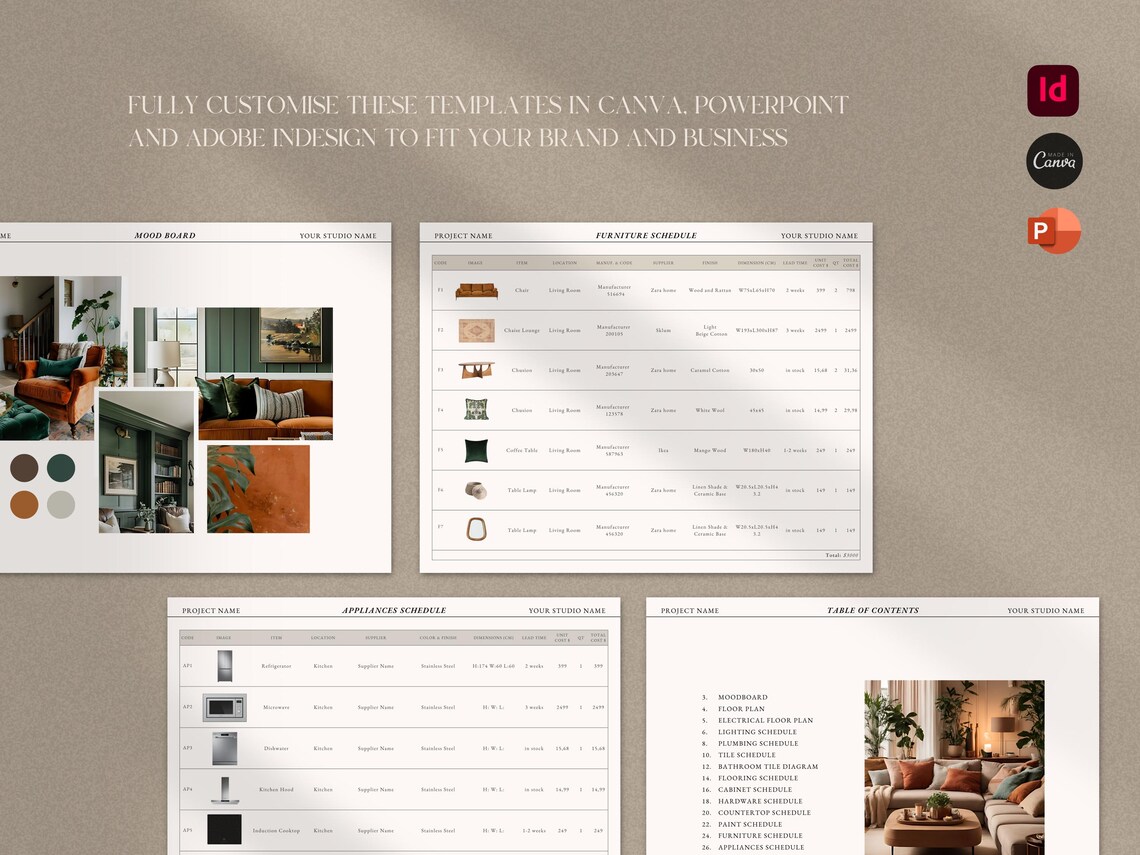 Interior Design Furniture, Finishes and Fixtures Schedule Template for ...