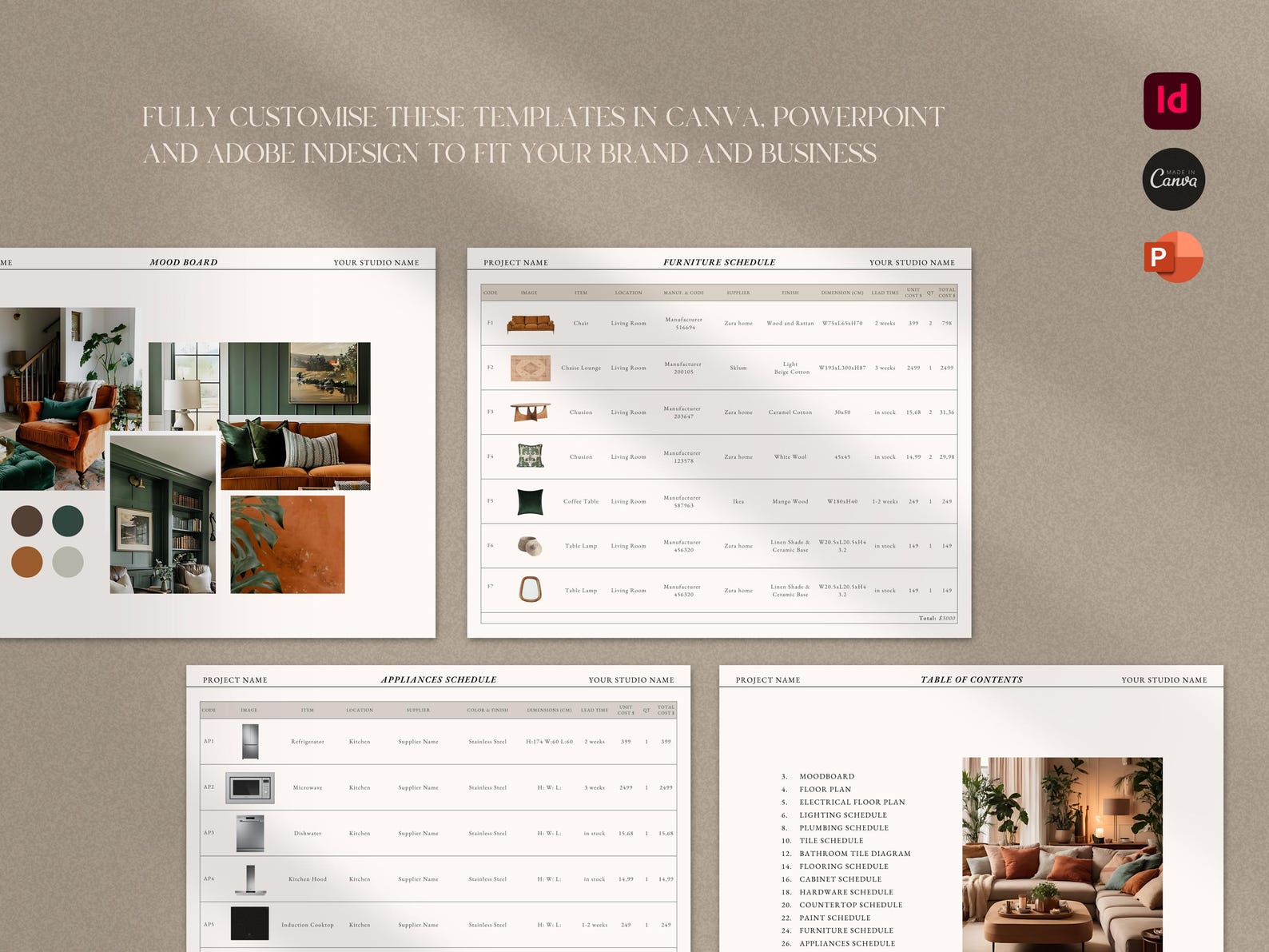 Interior Design Furniture, Finishes and Fixtures Schedule Template for ...