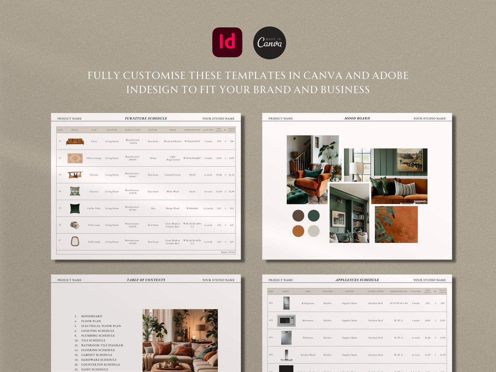 Interior Design Furniture, Finishes and Fixtures Schedule Template for ...