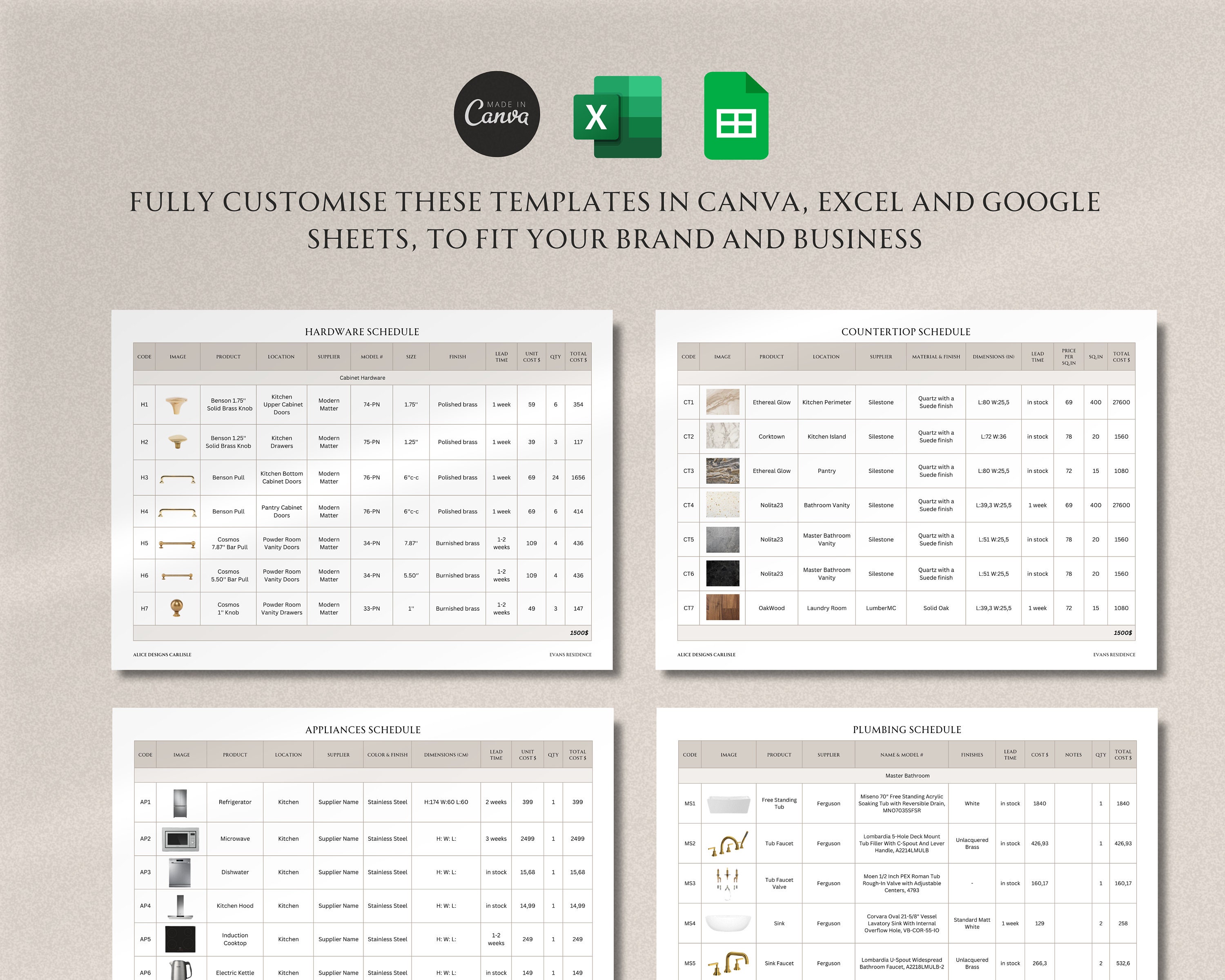 FF&E Schedule | Excel, Canva and Sheets | Furniture, Fixture and ...