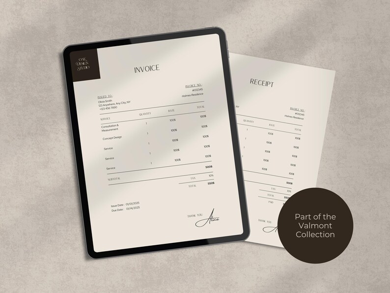 Invoice Template Canva | Interior Design Client Invoice | Small ...