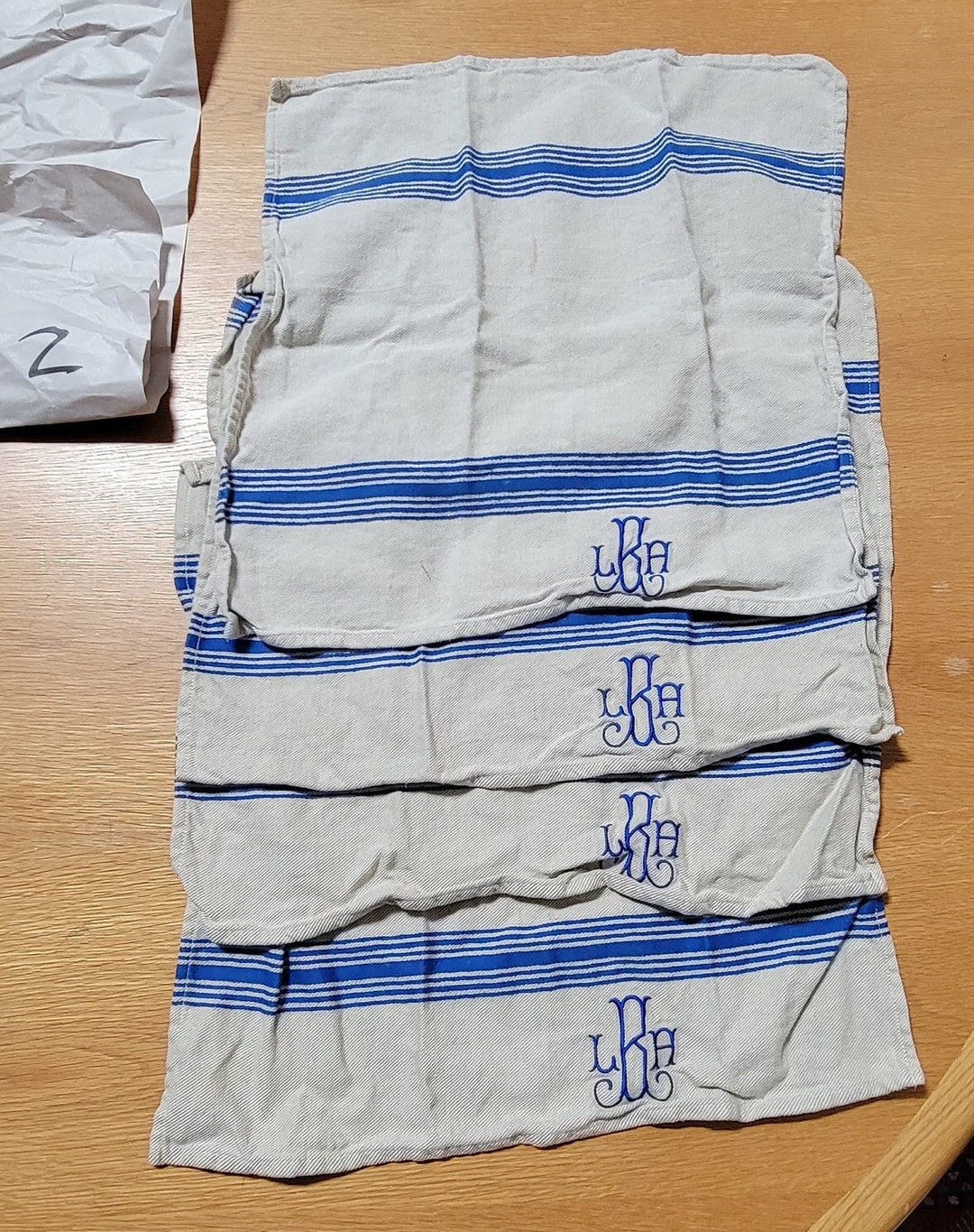 Jan De Luz Linen Towels/napkins With Blue Stripe and Initials - Etsy