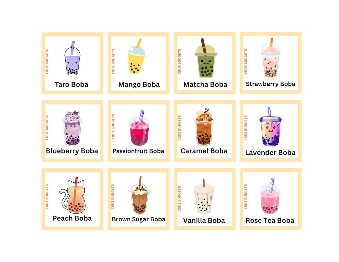 Boba Tea Box - Savings Challenge - Digital - Etsy