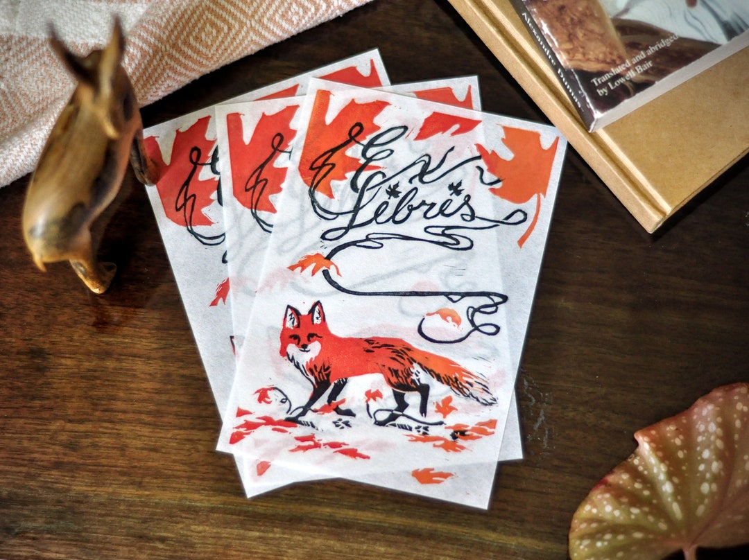 Maple Fox Bookplate Original Linocut Print Ex Libris - Etsy