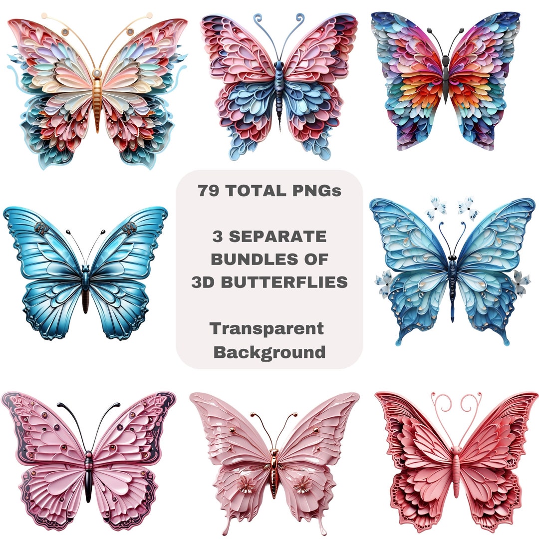 3D Butterflies Clipart PNG Bundle - 79 Pngs Transparent Background ...