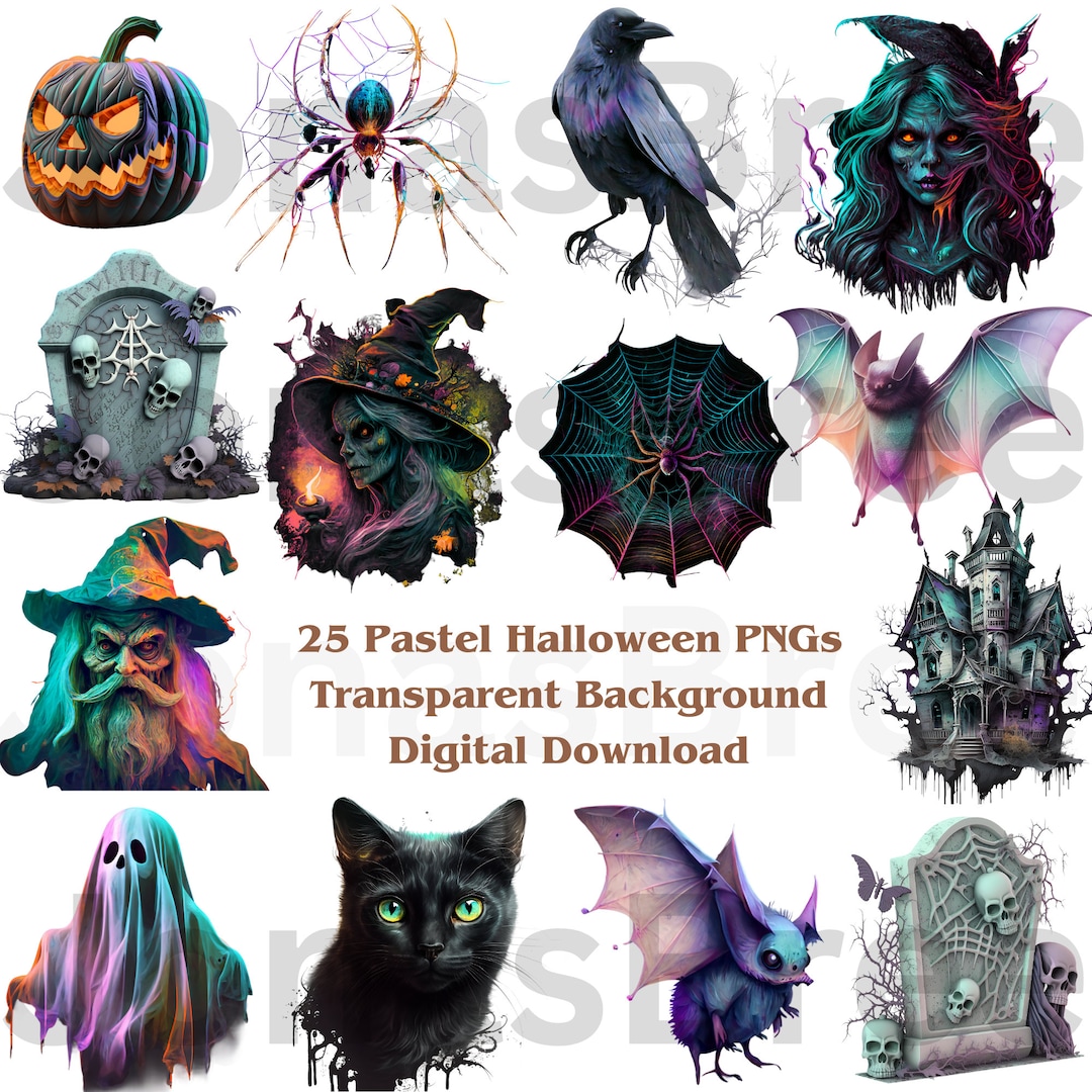 Pastel Halloween Clipart Png Bundle - 25 PNG Transparent Background ...